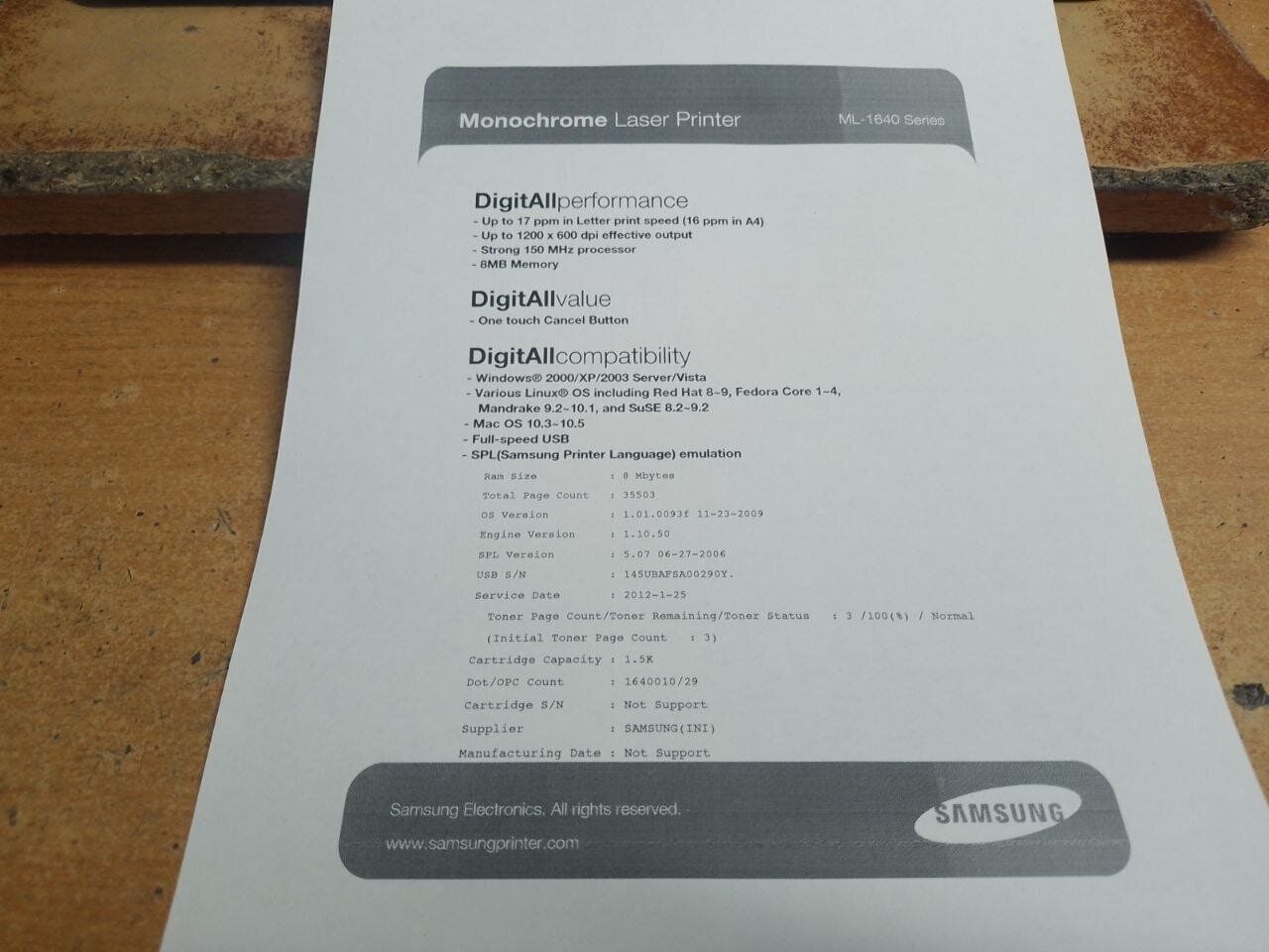 Купить принтер Samsung ML-1640 / Лазерная монохромная печать / 600x1200 ...